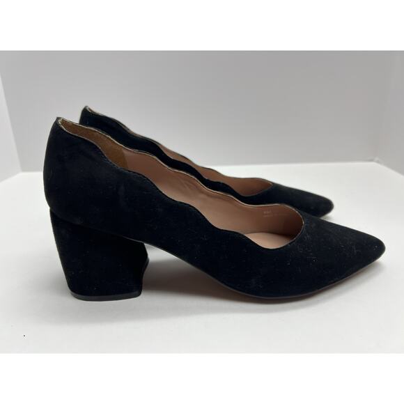 Paolo | Shoes | Linea Paolo Womens Scallop Edge Black Suede Pumps Block ...